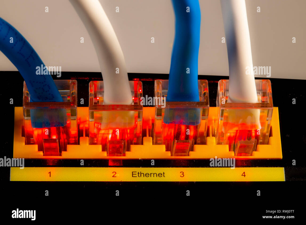 Internet connection, RJ45 plug, LAN cable, patch cable, in an Internet ...