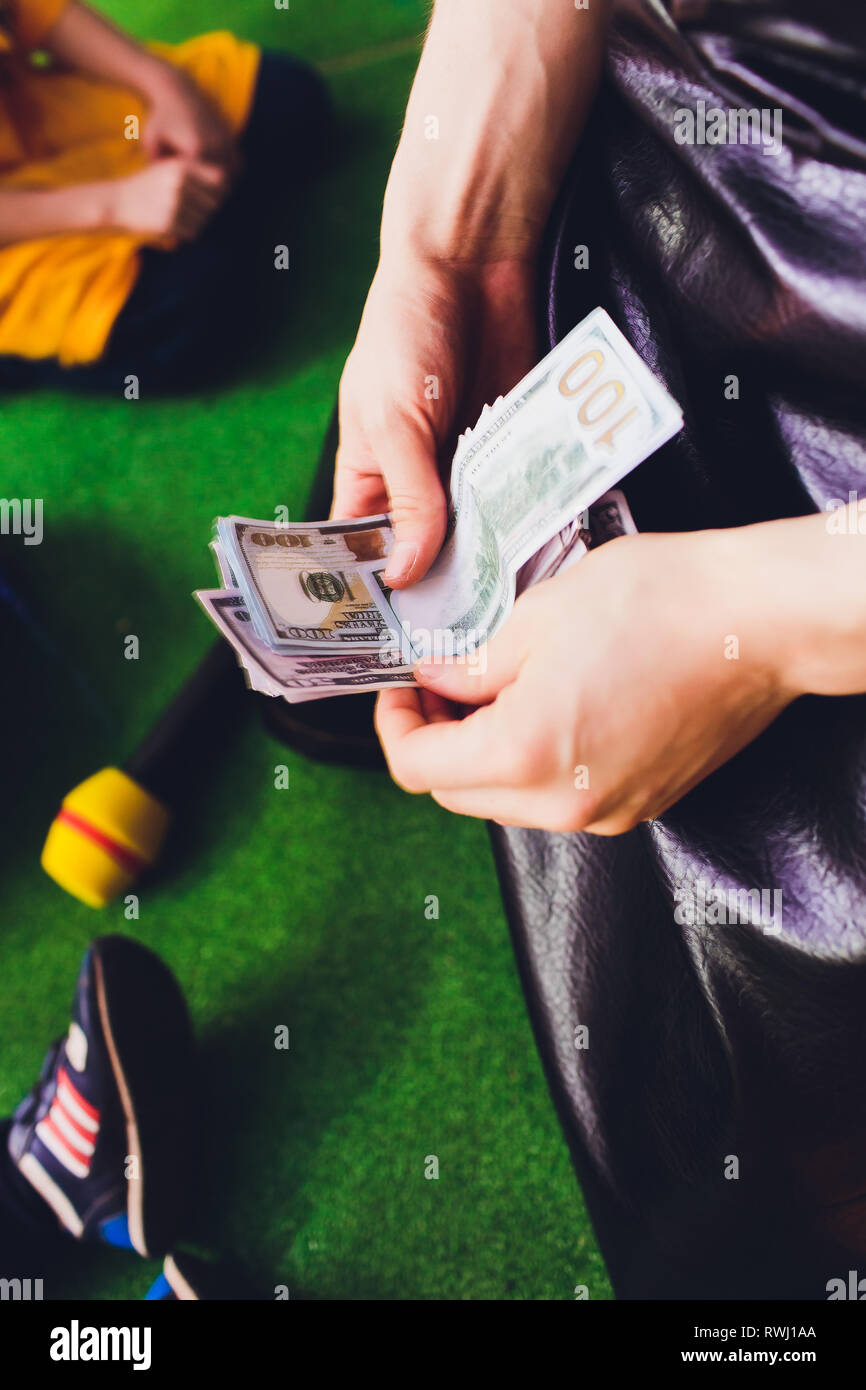 Cash in hands. Profits, savings. Stack of dollars. Man counting money ...