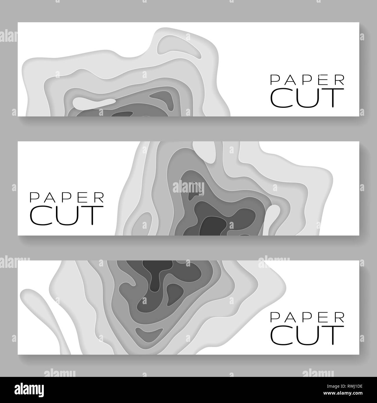 Horizontal banners with 3D abstract Paper background waves, holes ...