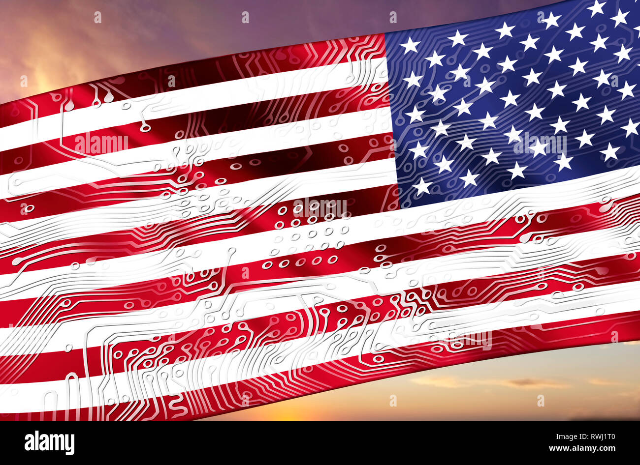American flag with board in front of dramatic sky Stock Photo - Alamy