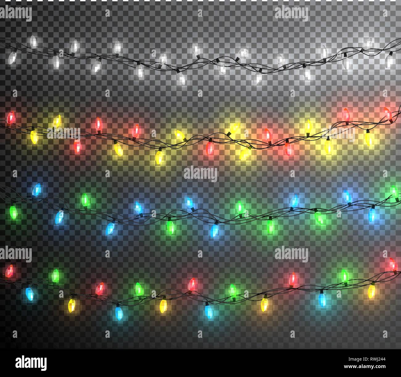 Color garland, festive decorations. Glowing christmas lights isolated ...
