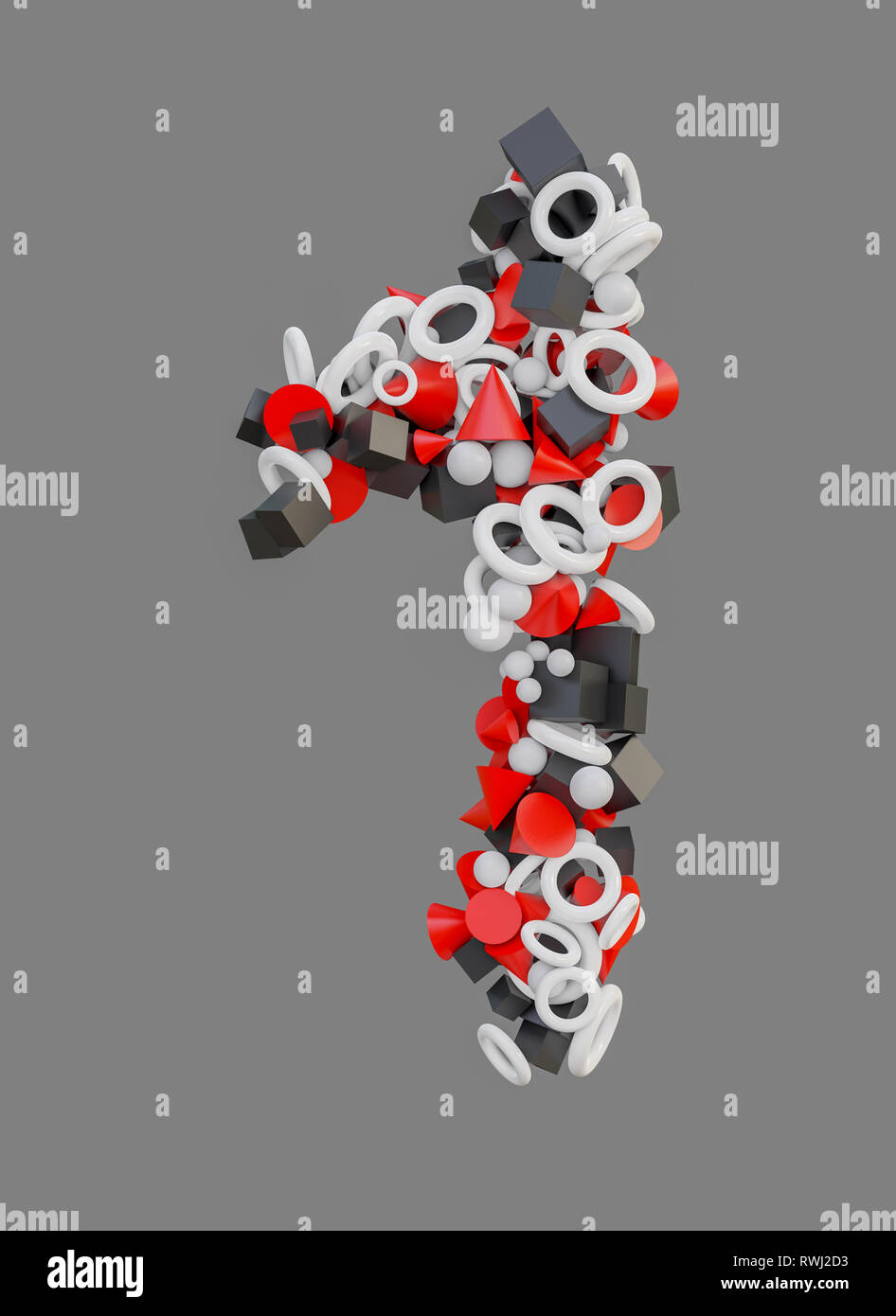 Abstract number one, consisting of spheres, cubes, toruses and pyramids ...