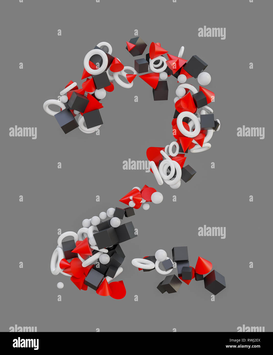 Abstract number two, consisting of spheres, cubes, toruses and pyramids ...