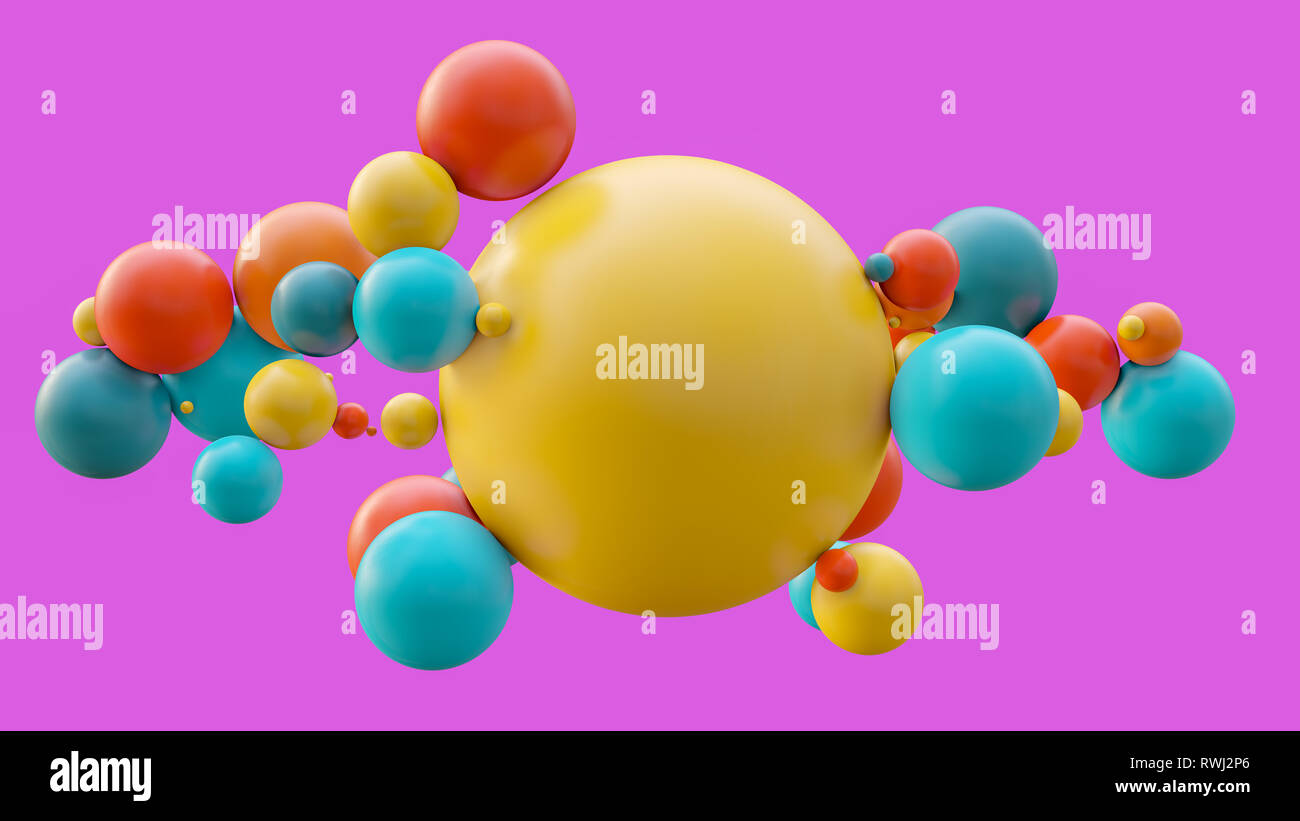 Flying spheres in motion isolated on pink background Stock Photo - Alamy