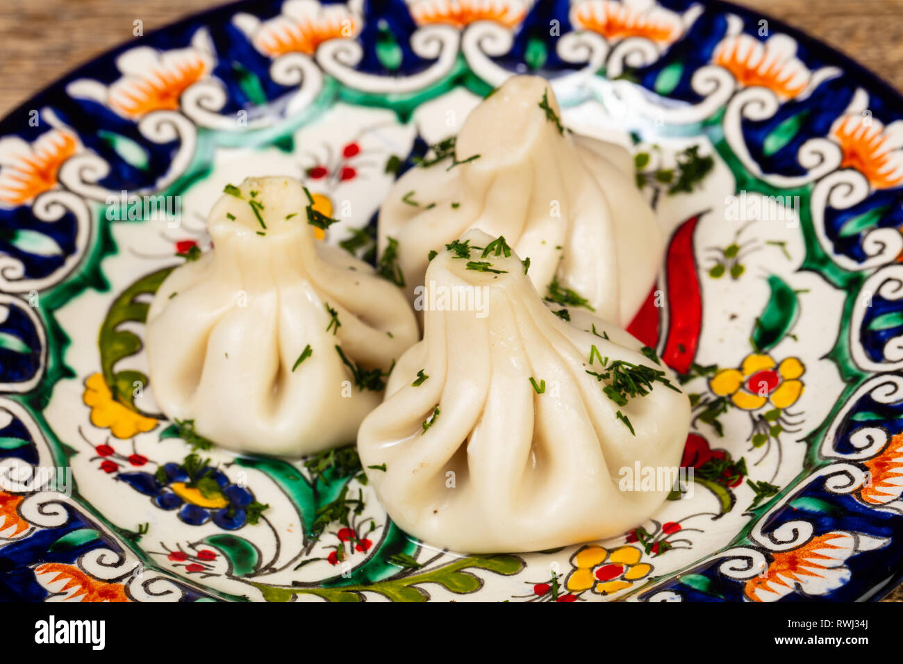 Georgian traditional Khinkali dumplings with meat Stock Photo - Alamy
