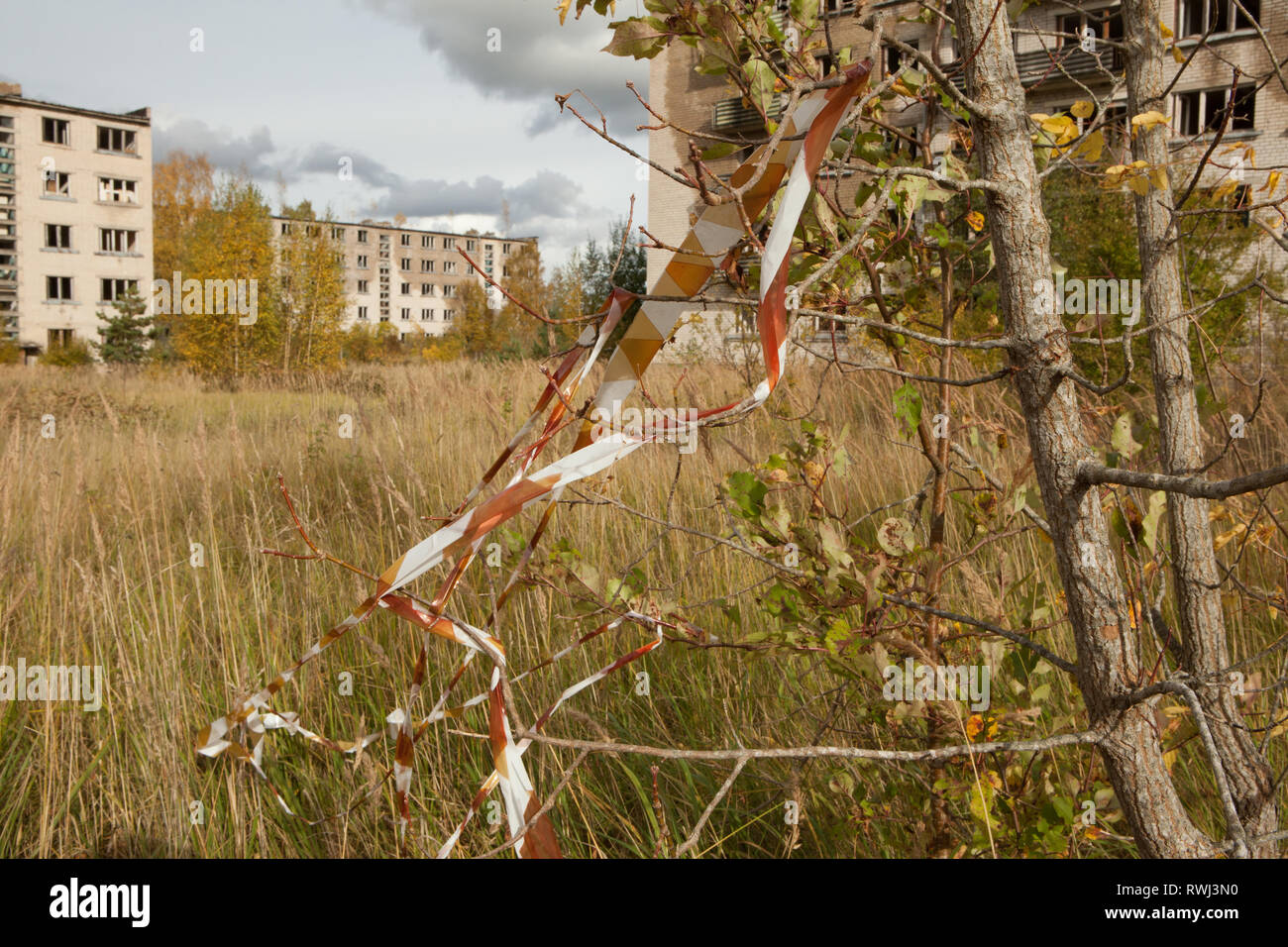 Abandoned apartment blocks and debris at Skrunda-1, former soviet ...