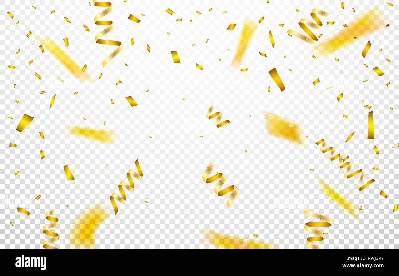 Celebration background template with confetti and gold ribbons. Vector ...