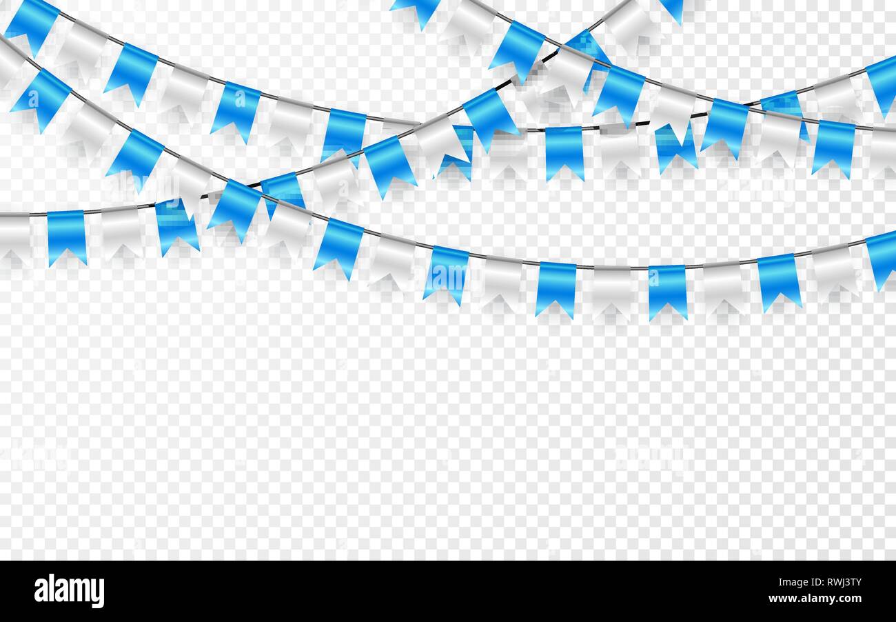 Celebration party banner. Blue and silver flag garland. Vector ...