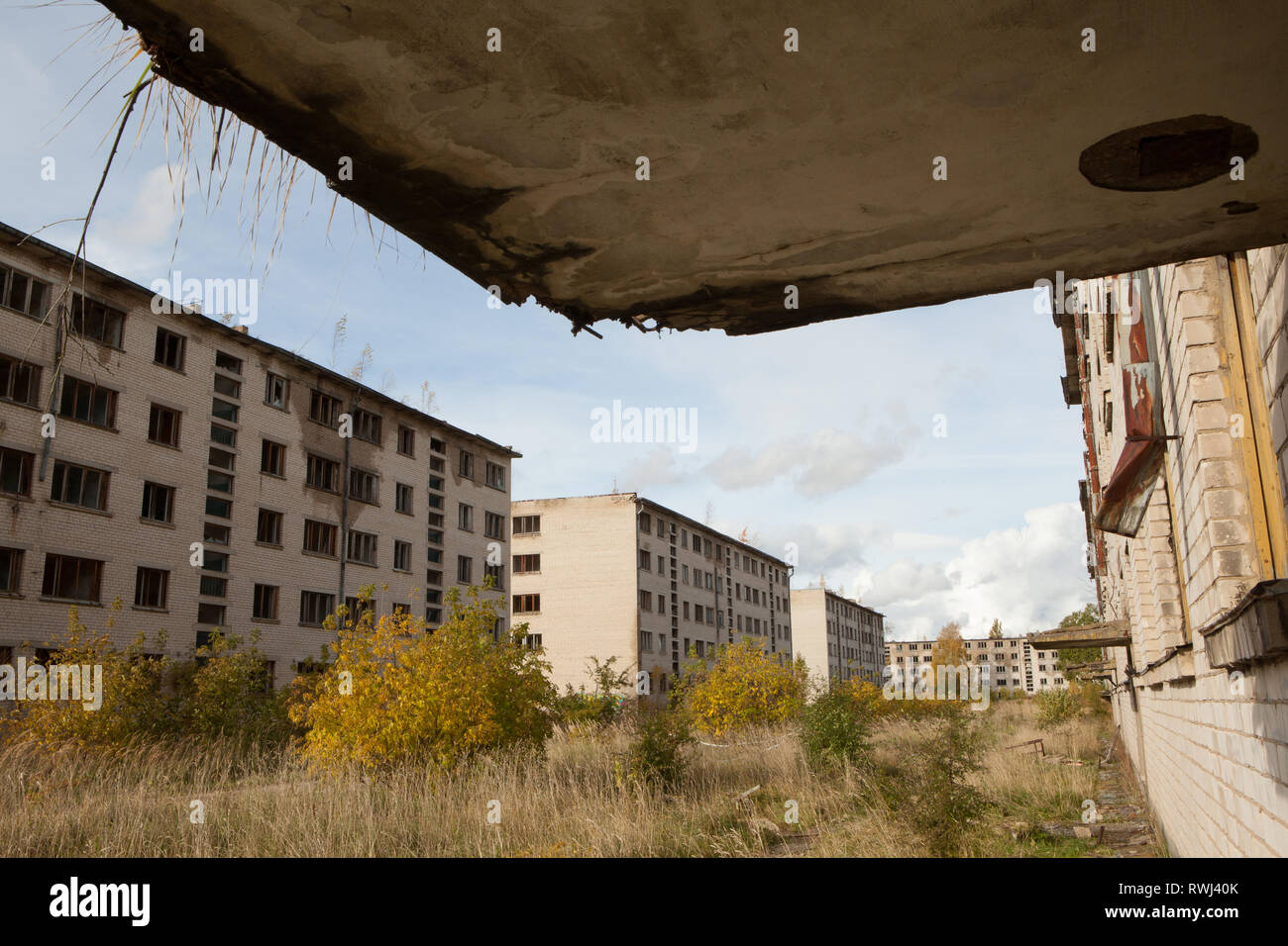 Abandoned apartment blocks at Skrunda-1, former soviet defence ...