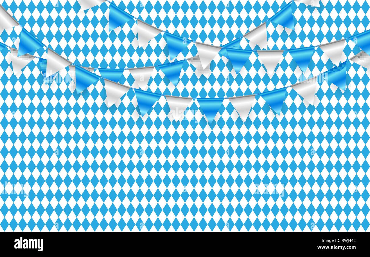 October fest Celebration party banner. Blue and white flag garland on ...