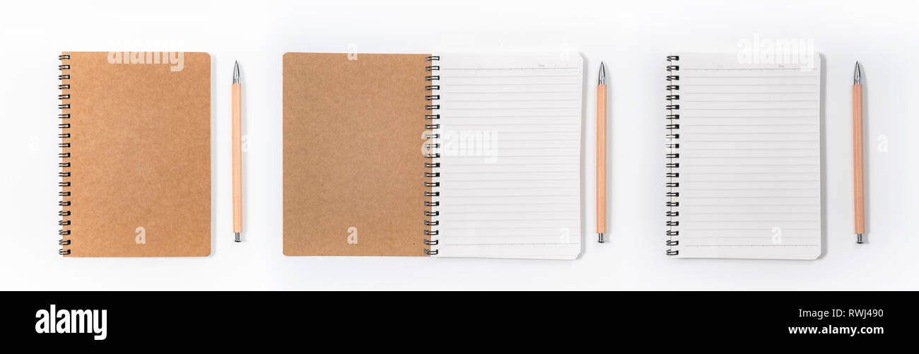 Brown spiral notebook isolated on white background.top view Stock Photo ...