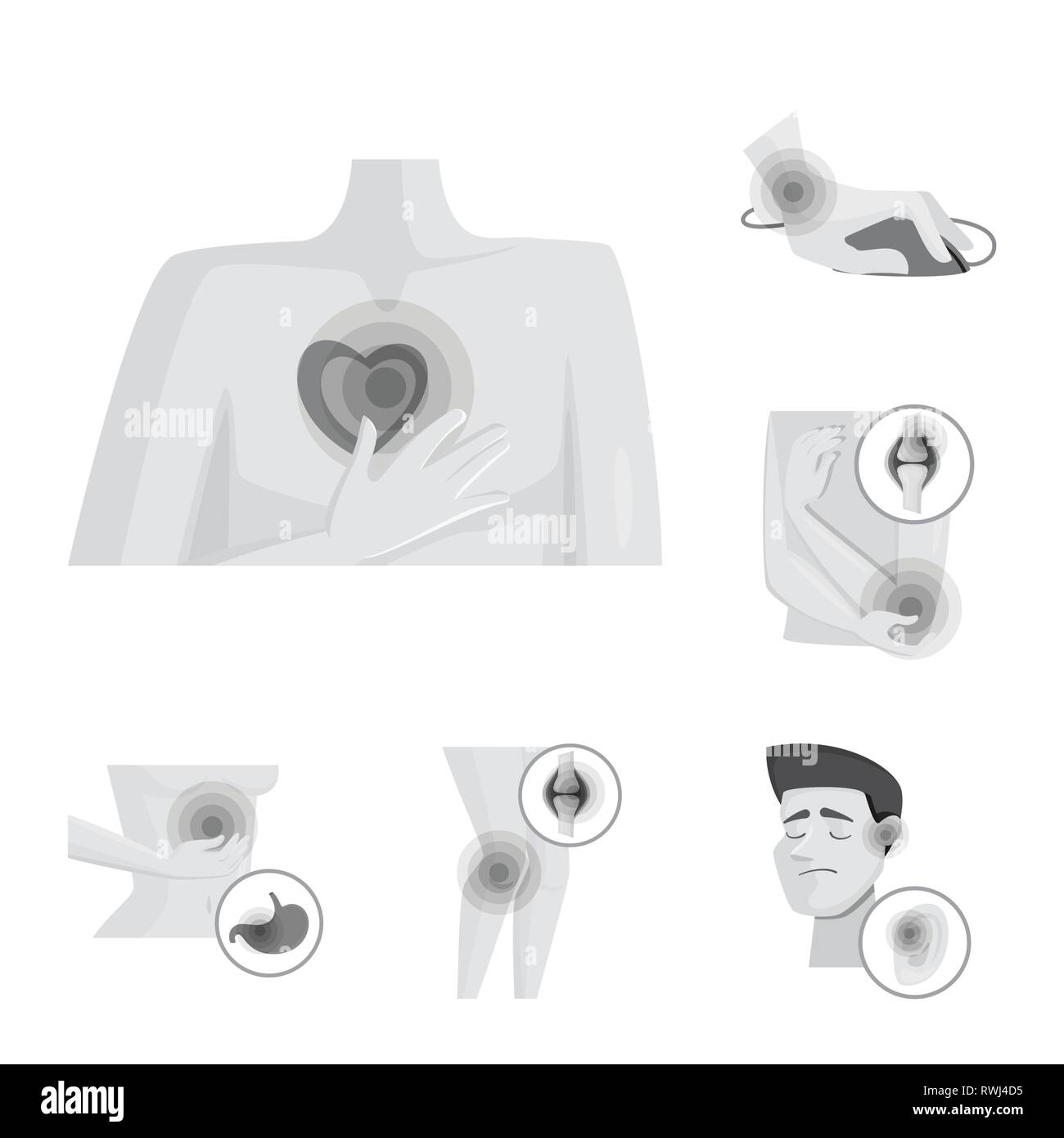 Vector design of suffering and injury sign. Collection of suffering and ...