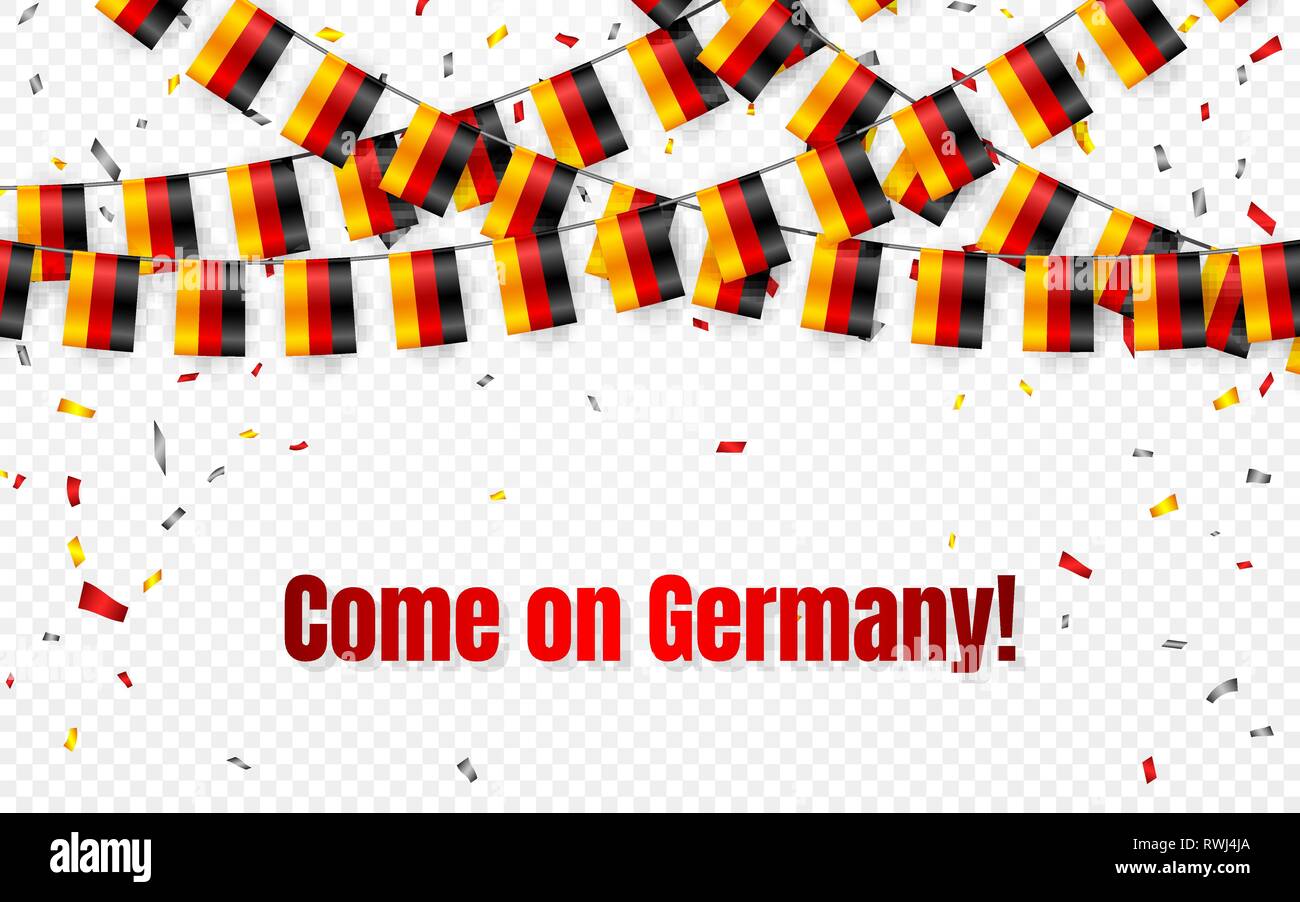 Germany flags garland on transparent background with confetti. Hang ...