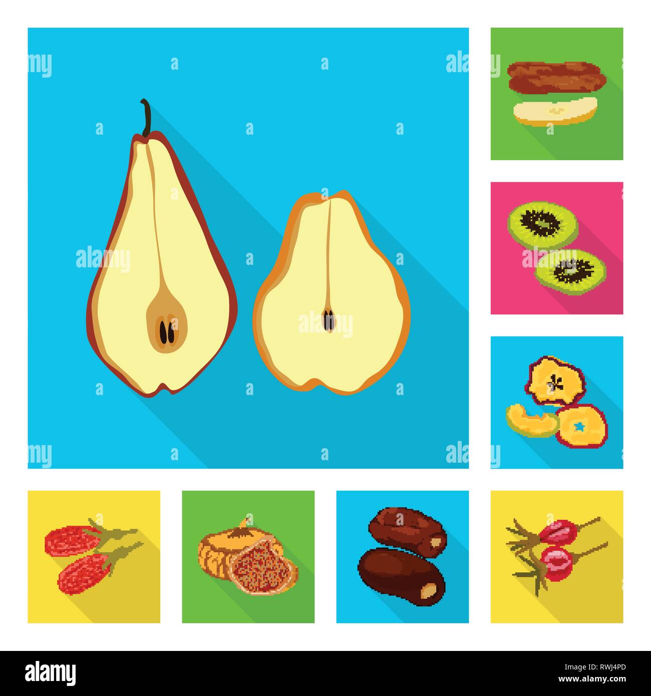 Vector illustration of fruit and dried icon. Set of fruit and food ...