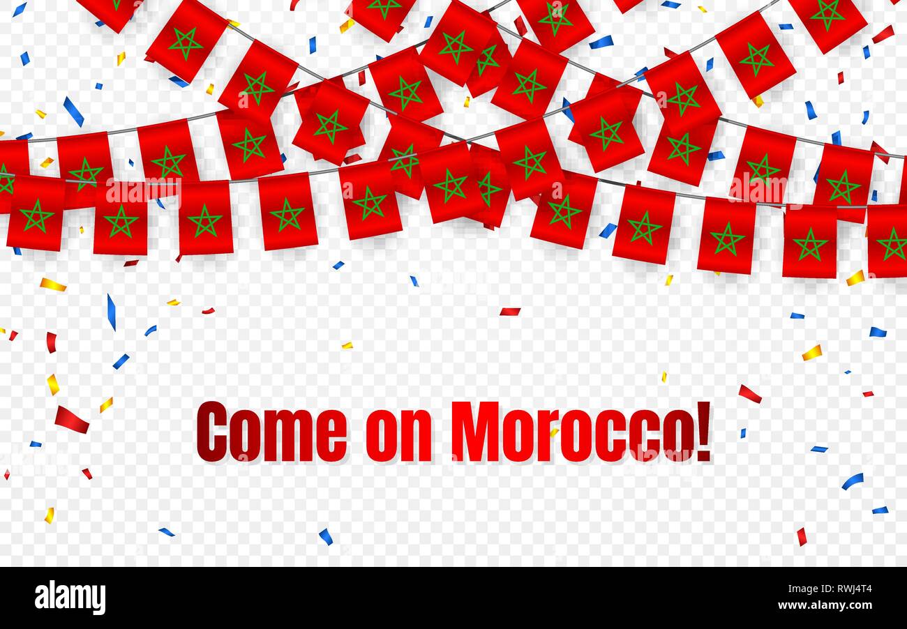 Morocco garland flag with confetti on transparent background, Hang ...