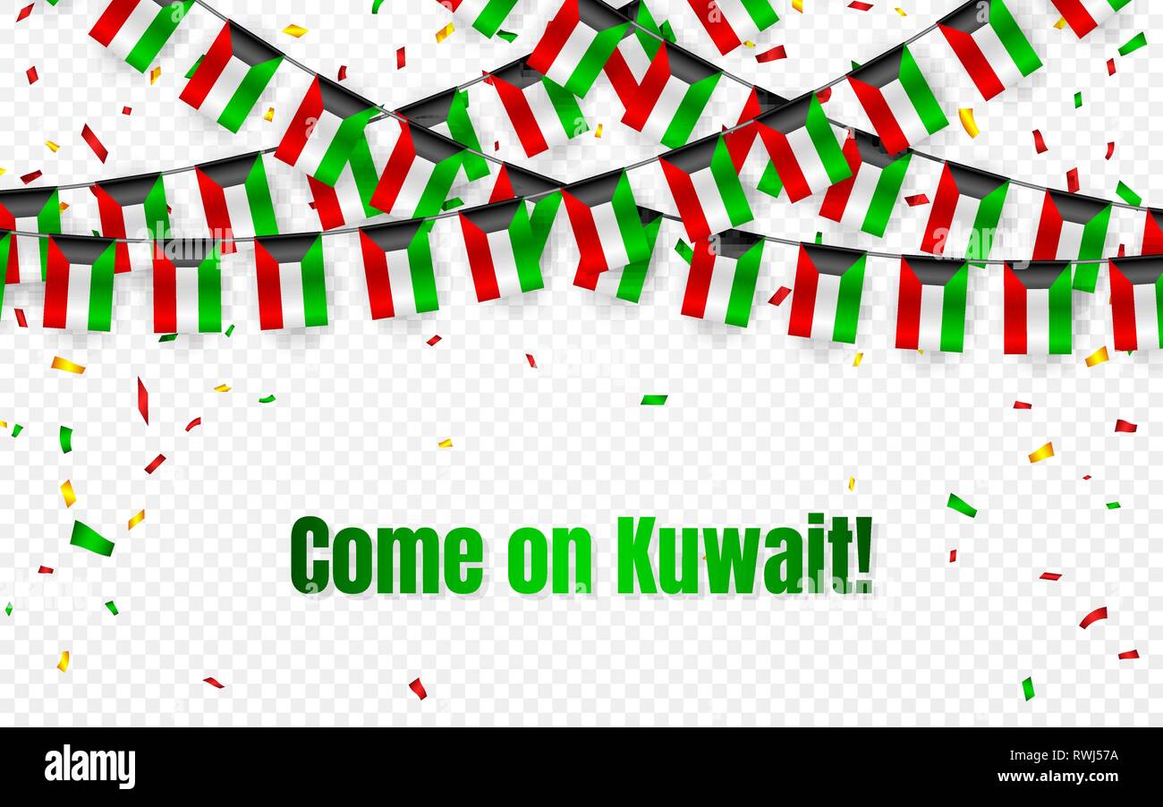 Kuwait garland flag with confetti on transparent background, Hang ...