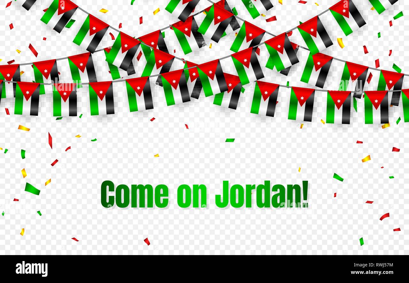 Jordan garland flag with confetti on transparent background, Hang ...