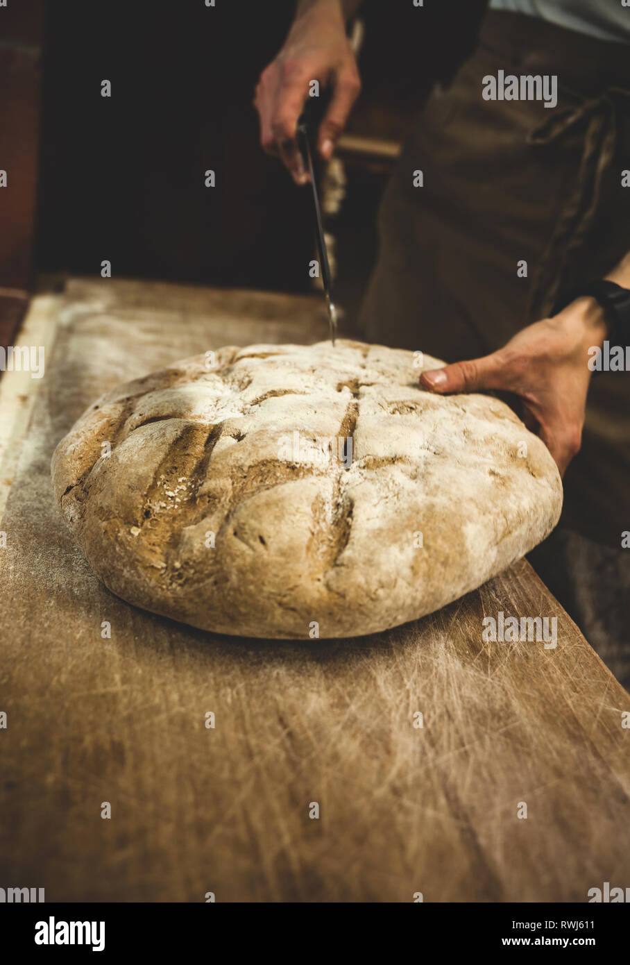 Daily production of bread baked with wood oven with traditional method ...