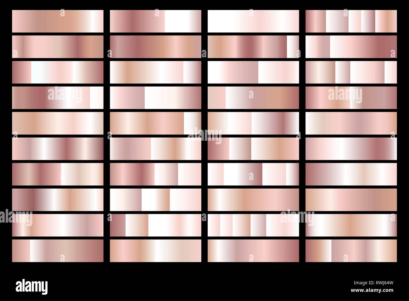 Collection of rose gold metallic gradient. Brilliant plates with golden ...