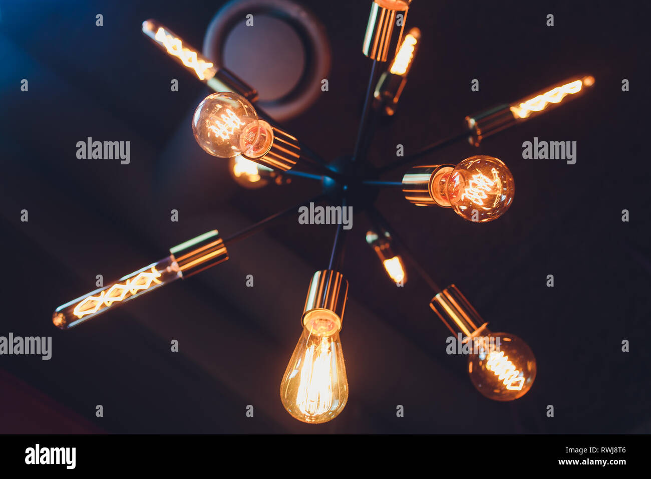 Vintage edison light lamps and cooper metal tube costruction Stock ...