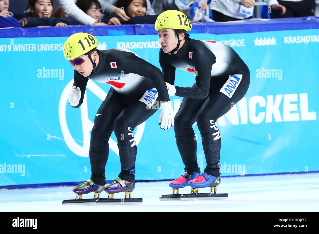 Arena Sever, Krasnoyarsk, Russia. 6th Mar, 2019. (L-R) Shuta Matsuzu ...