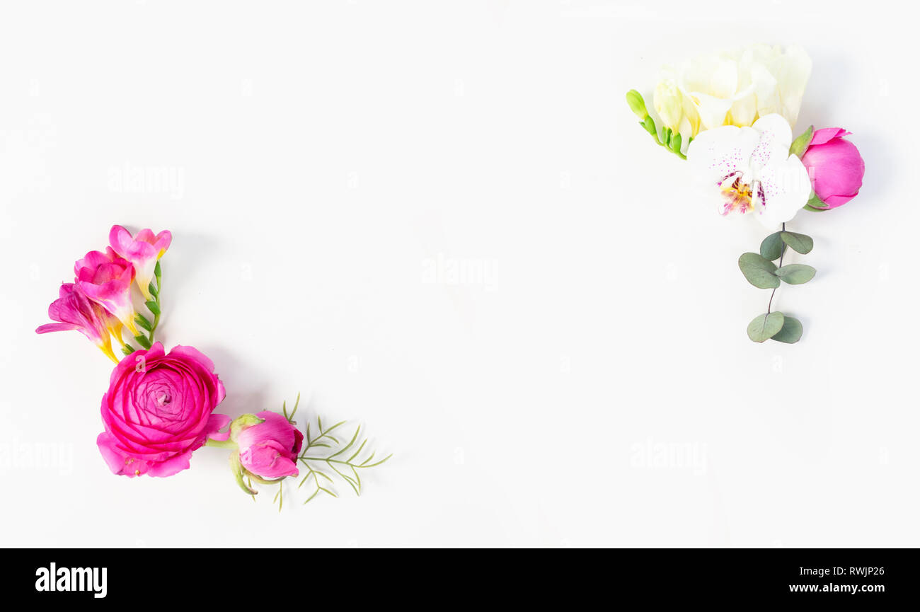 White roses leaves composition Cut Out Stock Images & Pictures - Alamy