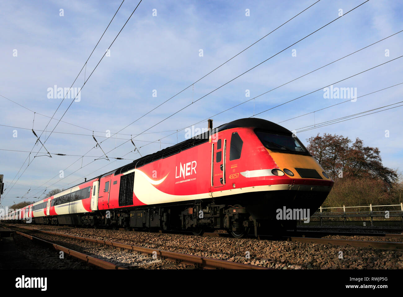 43257 LNER train, London and North Eastern Railway, East Coast Main Line, Newark on Trent ...