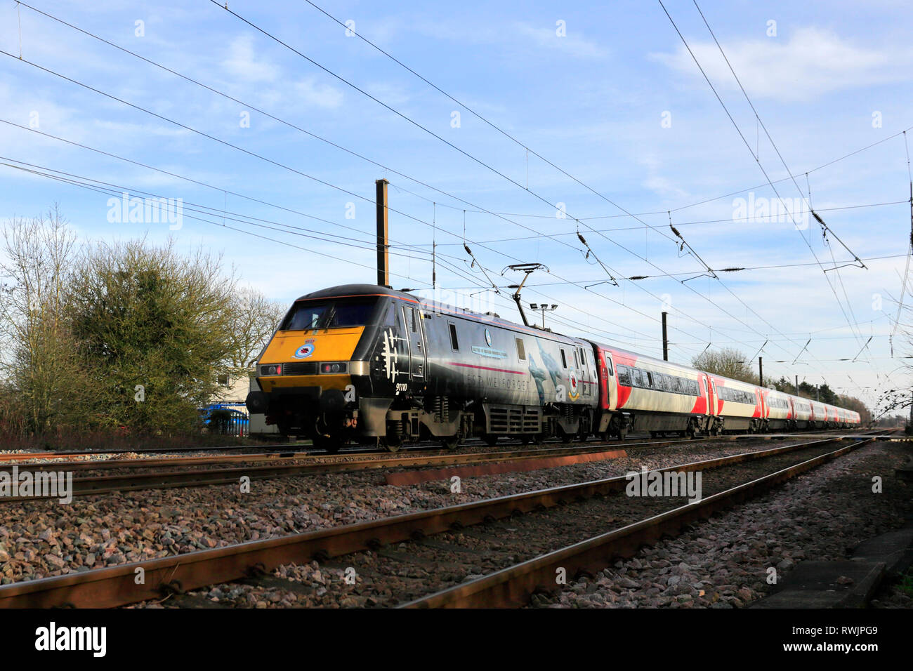 91110 Battle of Britain, LNER train, East Coast Main Line Railway ...