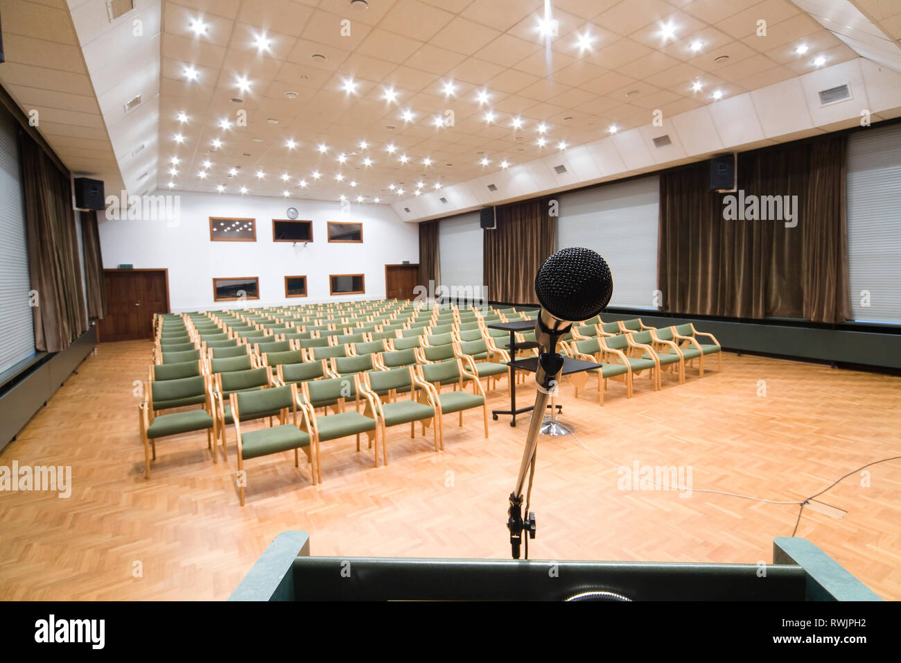 empty conference room with microphone ready to speech Stock Photo - Alamy