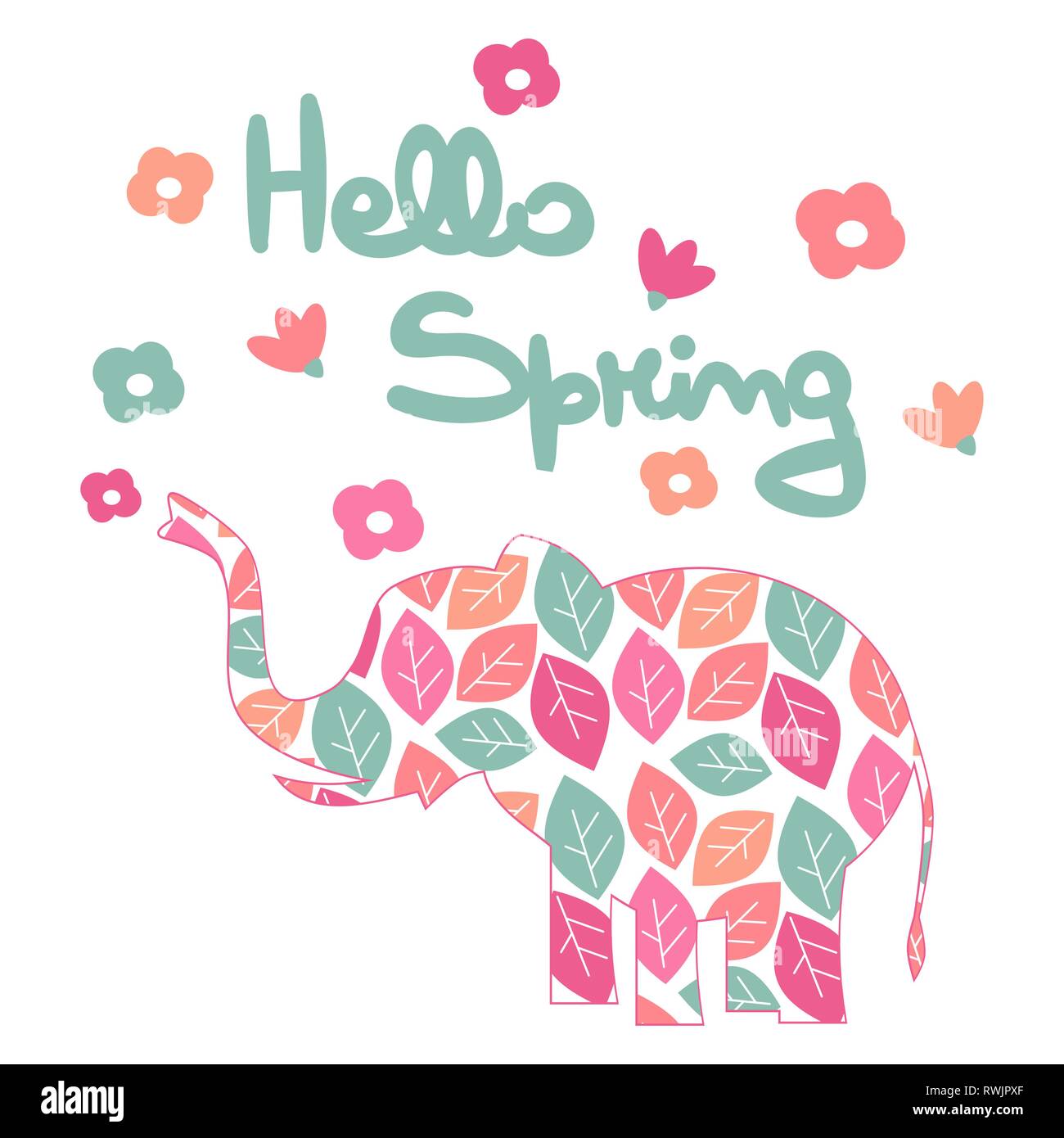 cute hand drawn lettering hello spring vector card with flowers and ...