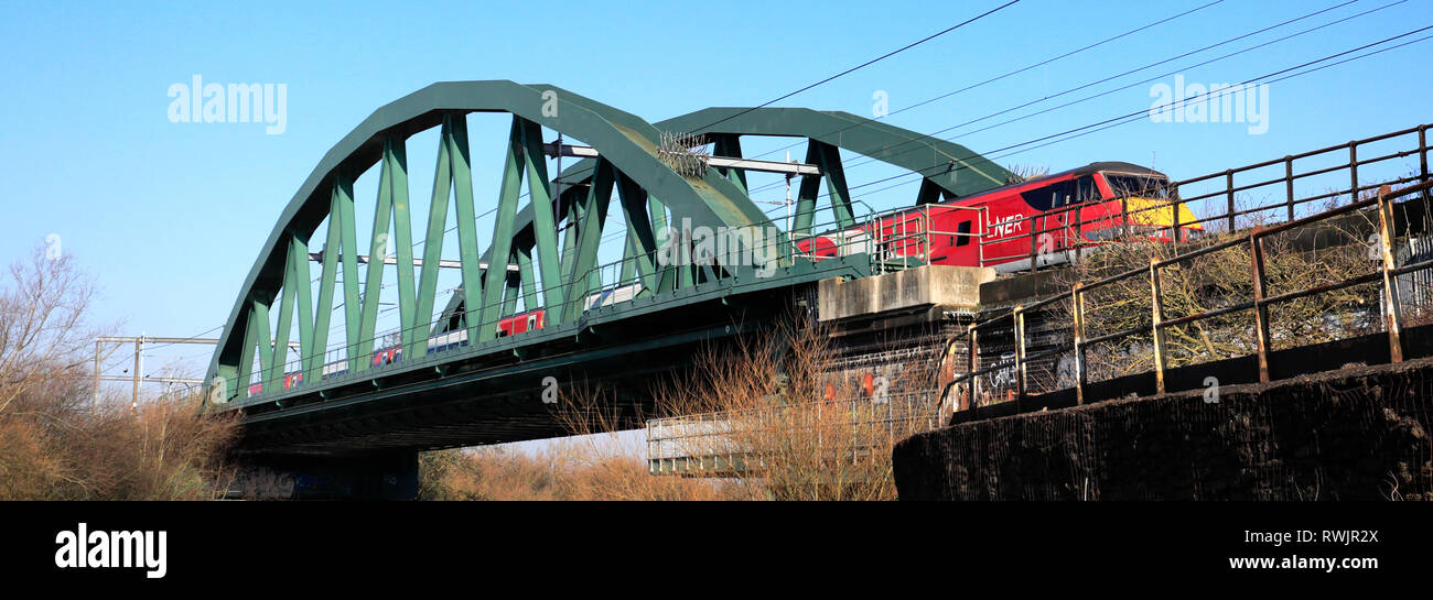 LNER train passing over the river Trent bridge, East Coast Main Line ...