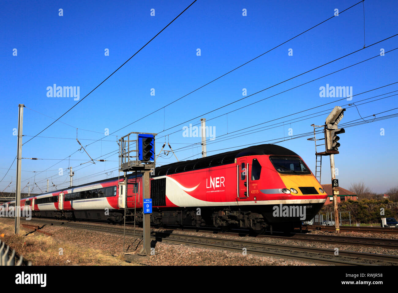 43315 LNER train, London and North Eastern Railway, East Coast Main Line, Newark on Trent ...