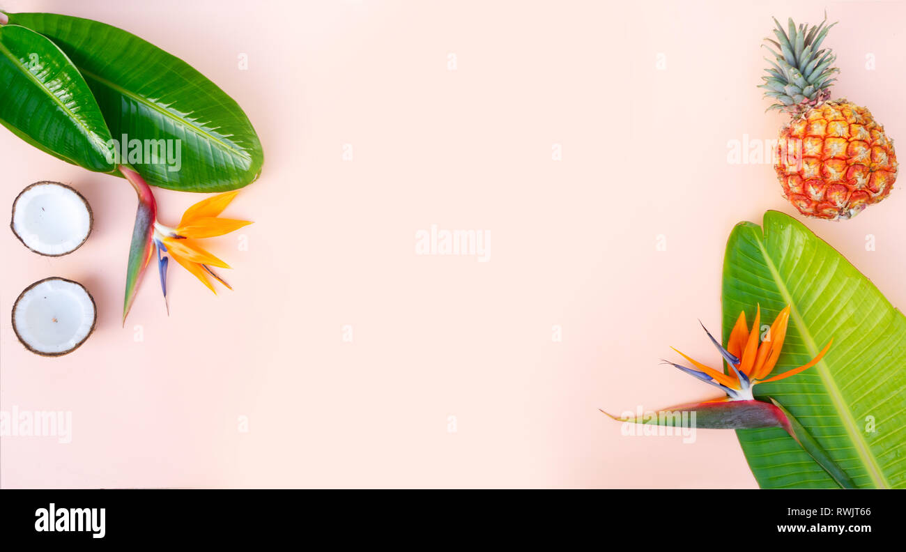 Summer flat lay scenery with strelizia flowers Stock Photo - Alamy