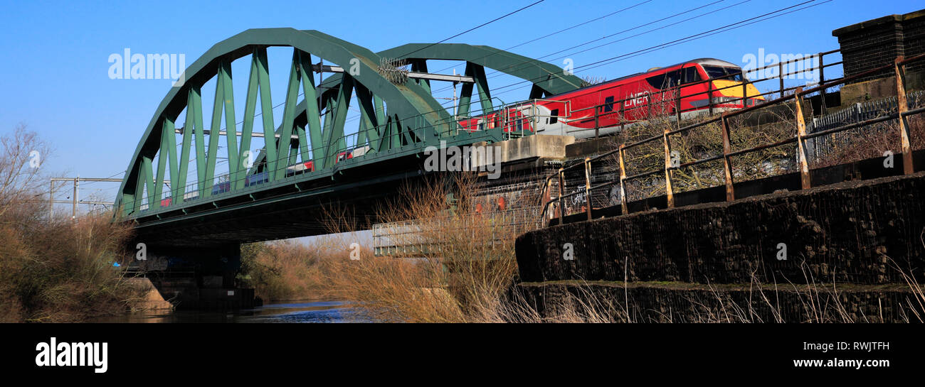 LNER train passing over the river Trent bridge, East Coast Main Line ...
