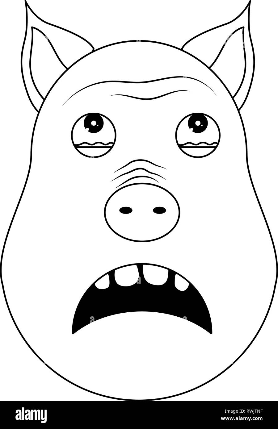 Head of terrified pig in outline style. Kawaii animal Stock Vector ...