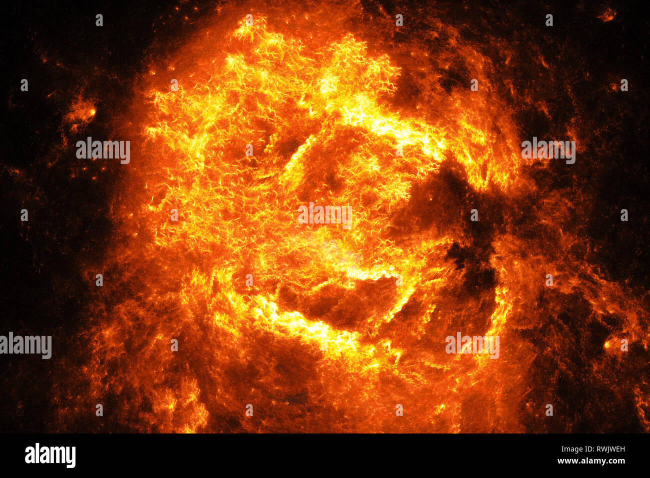 Fiery glowing high energy flame in space, computer generated abstract background, 3D rendering ...