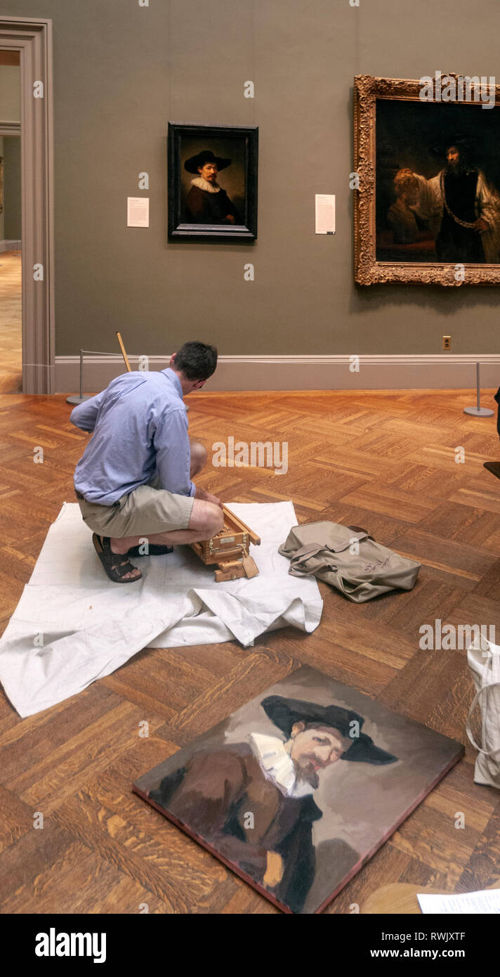 Painter with the canvas of a copy of Herman Doomer, Rembrandt van Rijn ...