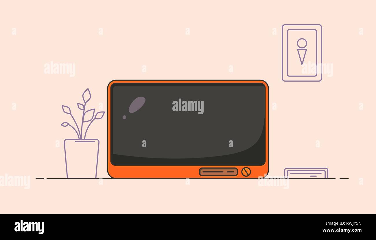 Flat illustration of TV in cartoon style. Line background illustration ...