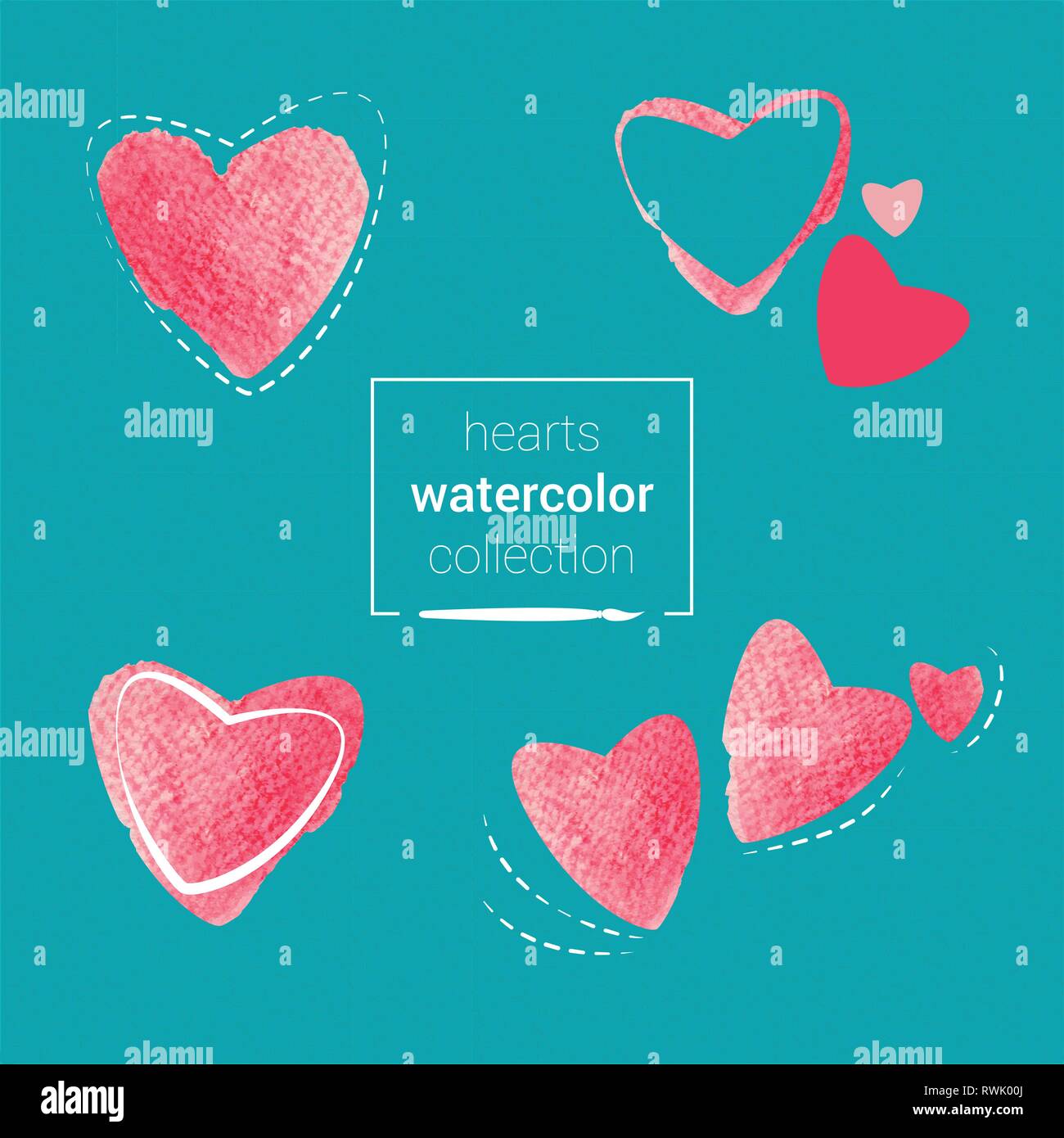 Watercolor hearts collection editable random hearts with texture and ...