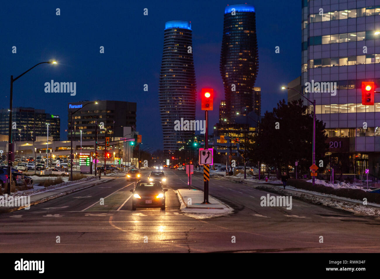 Mississauga, Canada, February 14, 2019: Twin towers of Absolute Condos ...