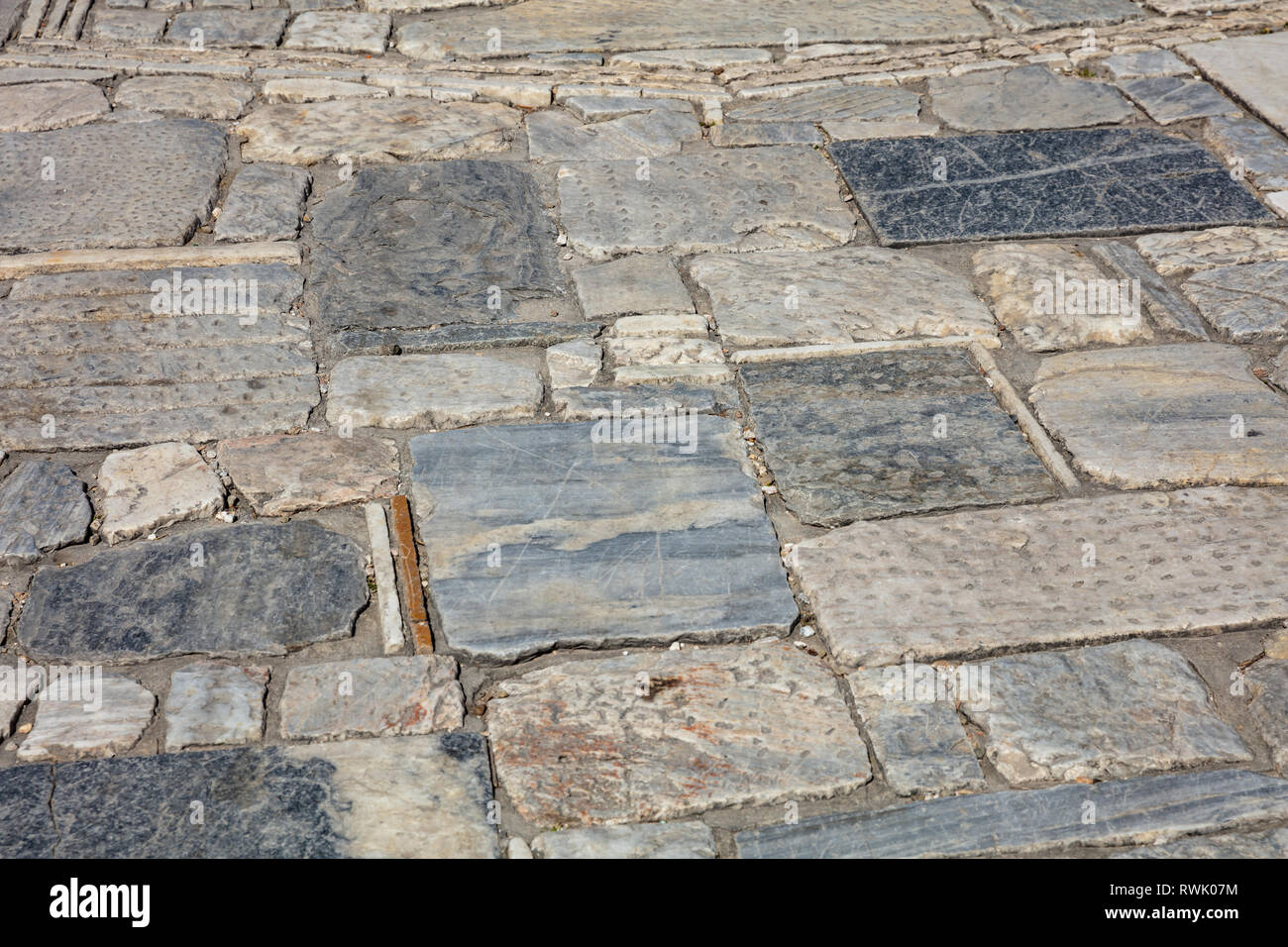 Marble stone grey color paved street, texture background, view from ...