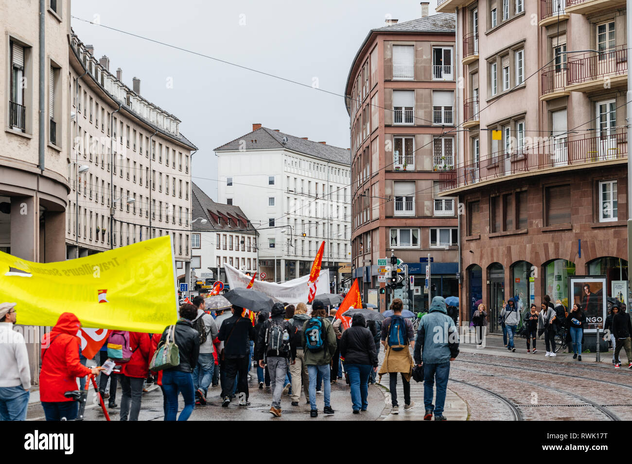 Strasbourg, France - Sep 12, 2017: Rear view of crowd on Rue de la 1ere ...