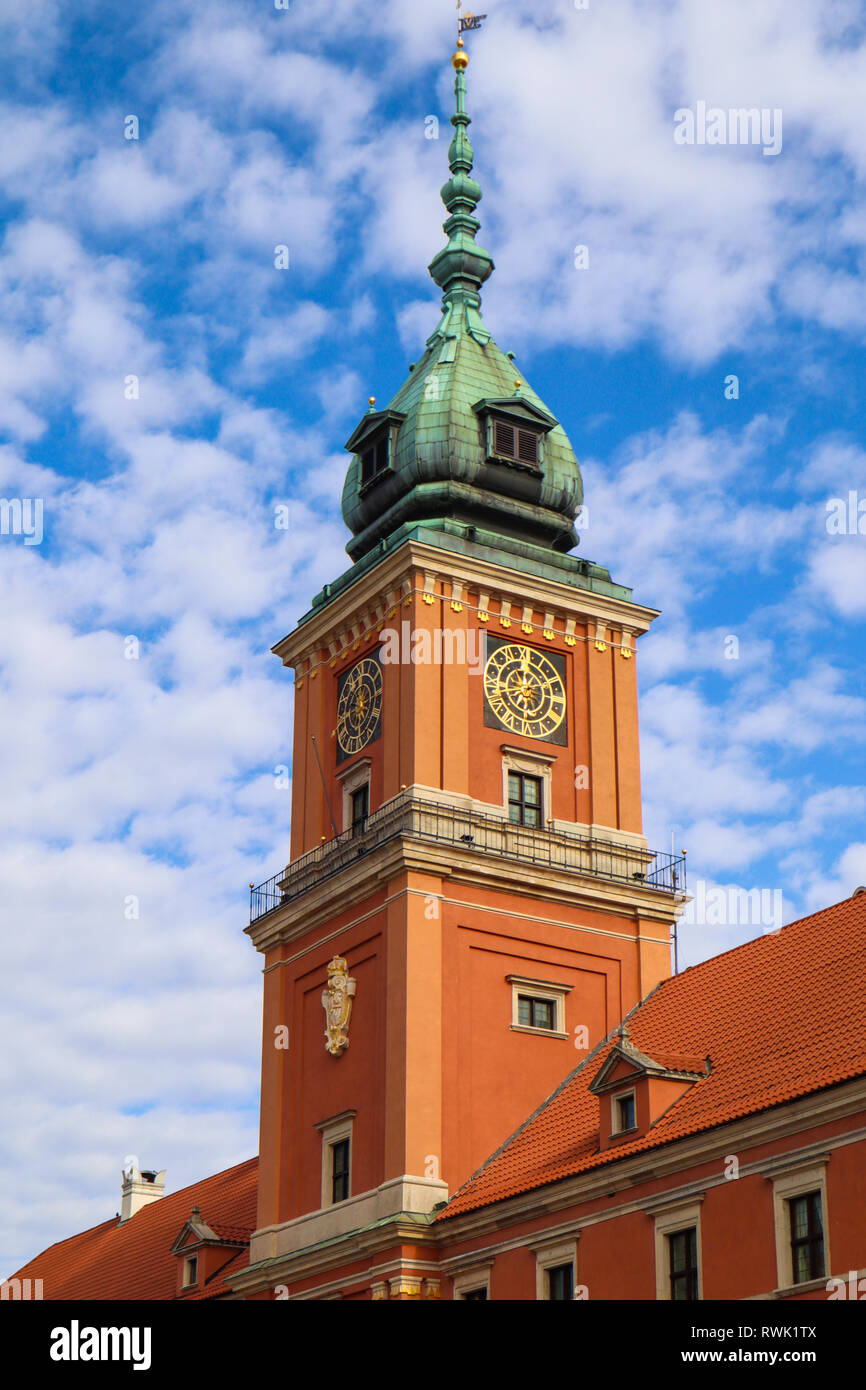 Clock Tower of the Royal Palace in Warsaw, Poland on the background of ...