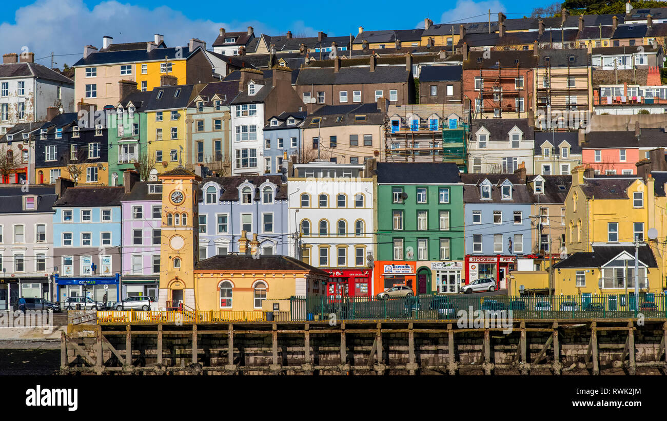 Colourful buildings in the town of Cobh; Cobh, County Cork, Ireland ...