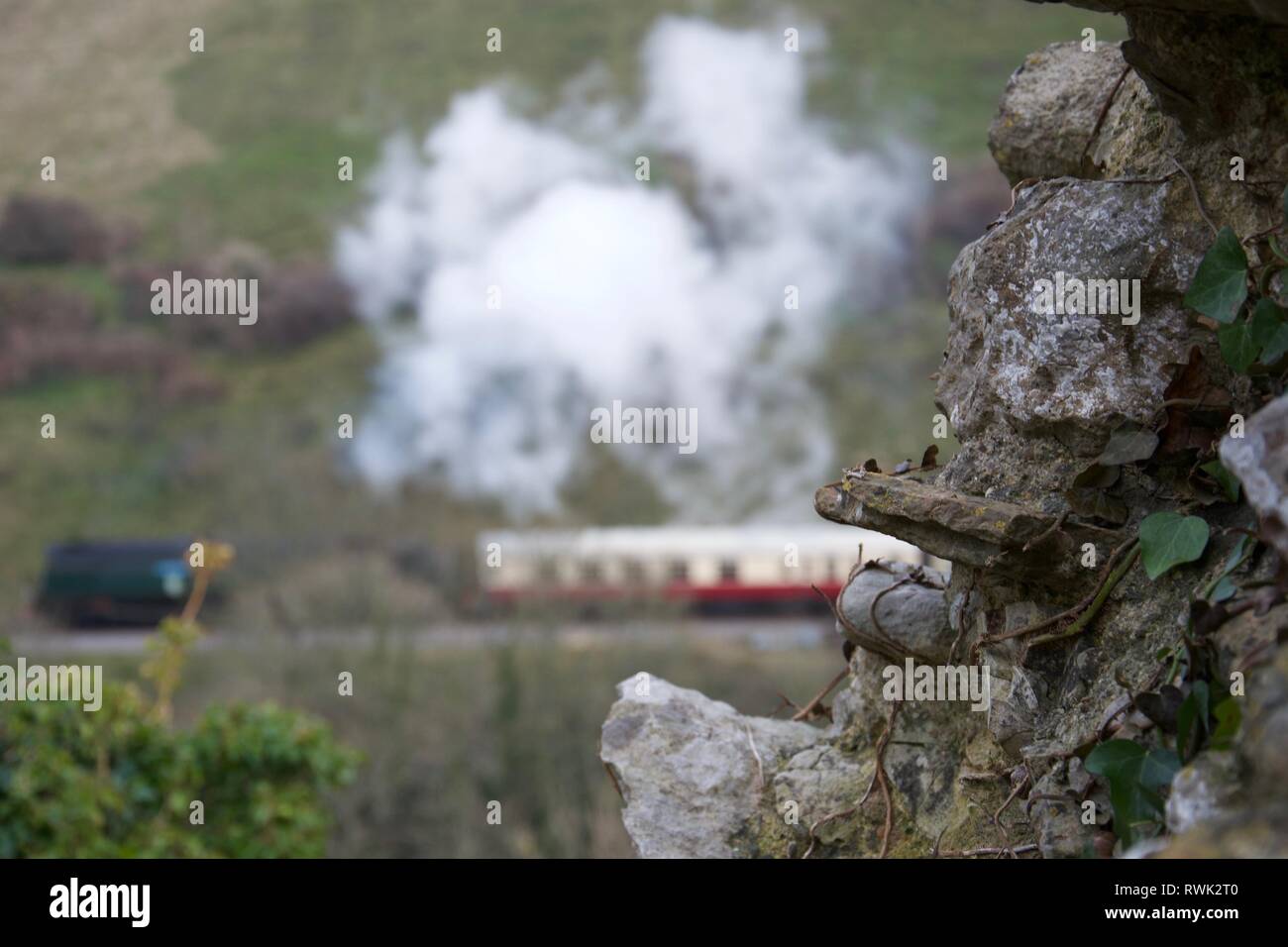Focus on ancient stone and mortar wall with some ivy. Traditional old ...