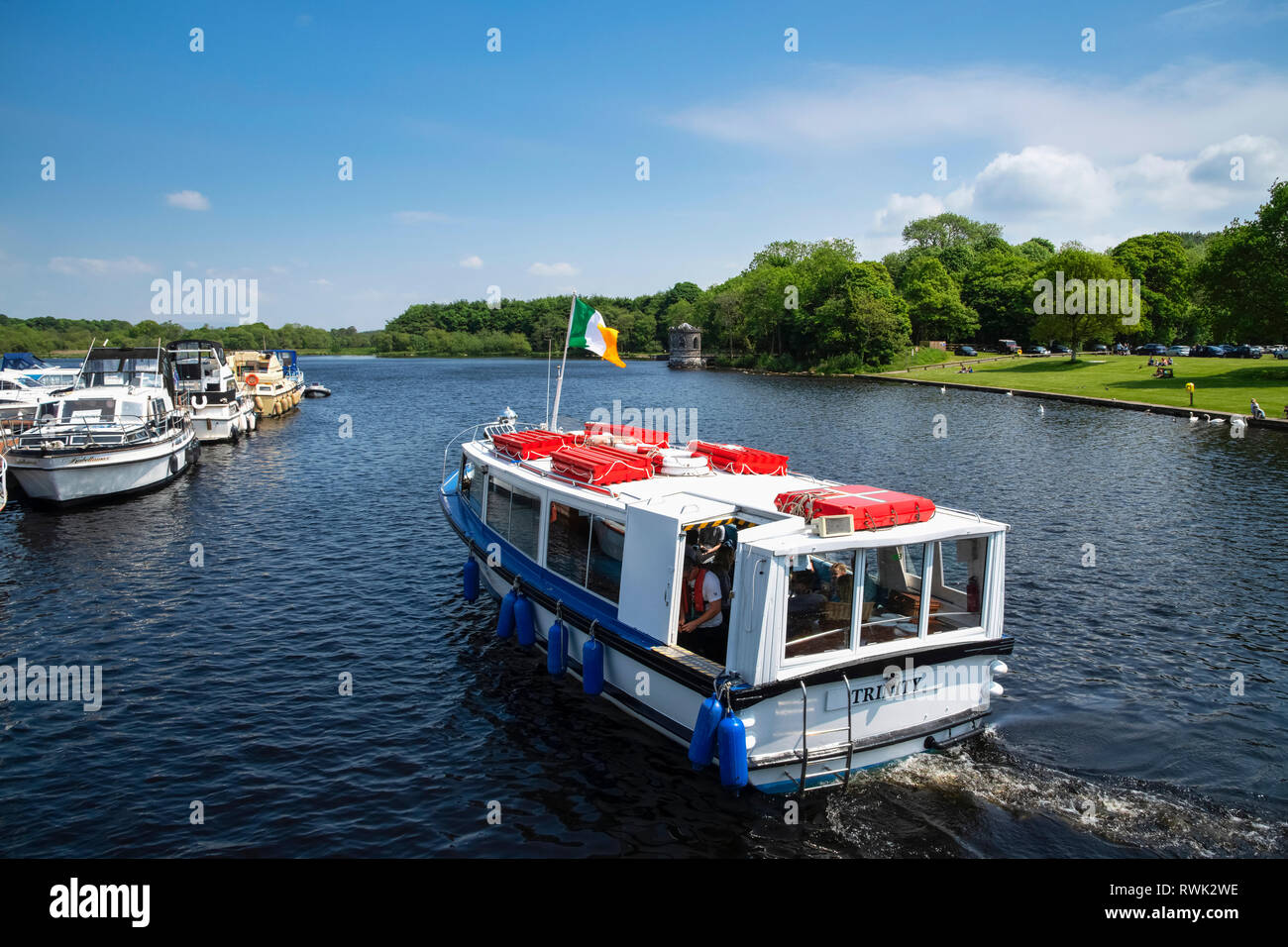 A tour boat in Lough Key, Lough Key Forest Park; County Roscommon ...