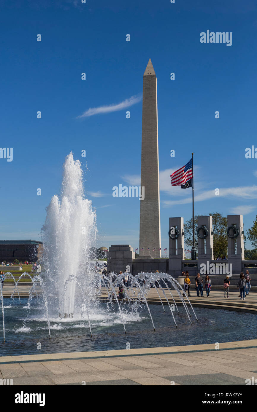 World War II Memorial, Washington Monument (background); Washington D.C ...