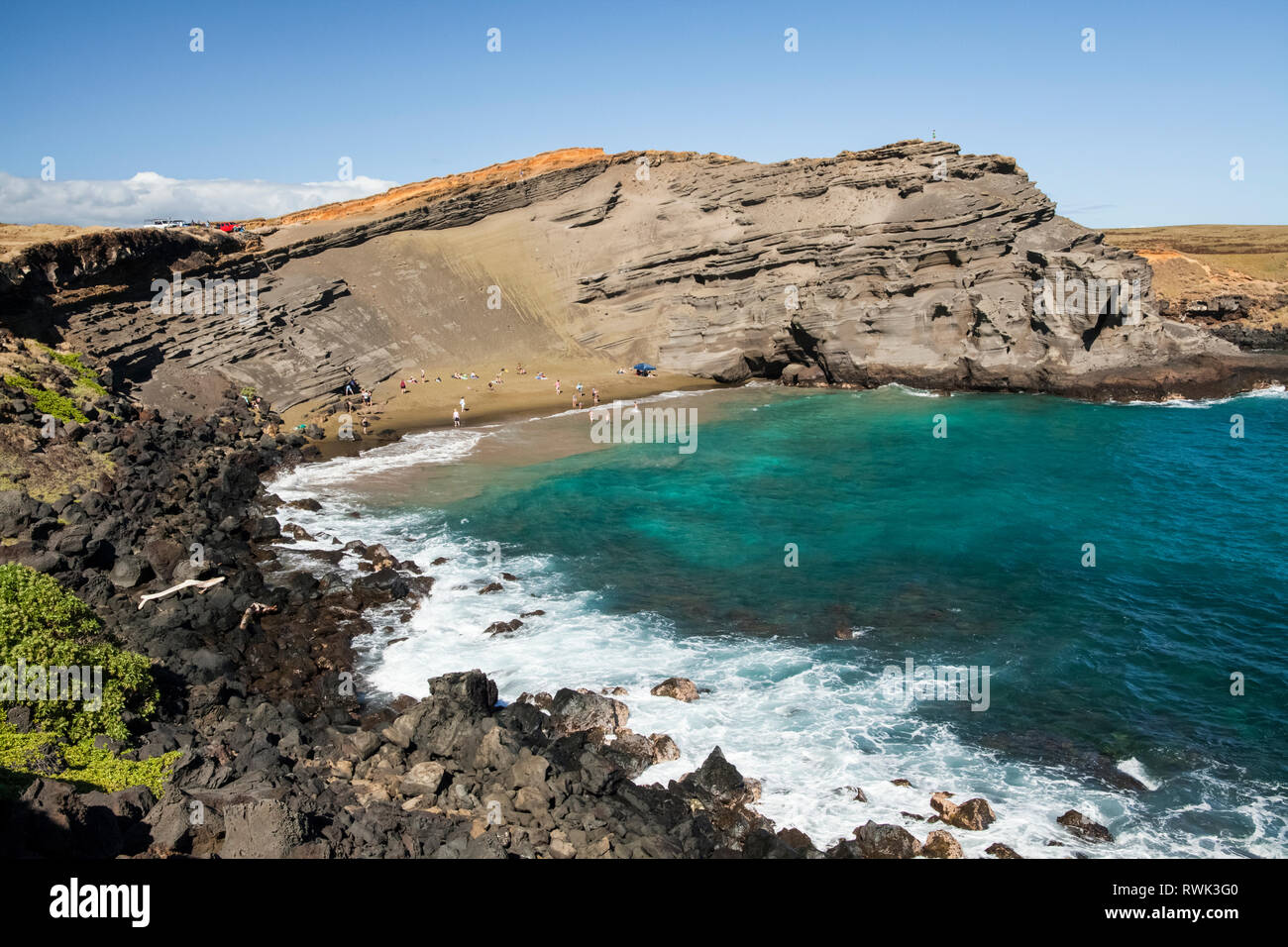 Papakolea Beach, also known as Green Sand Beach, near South Point ...