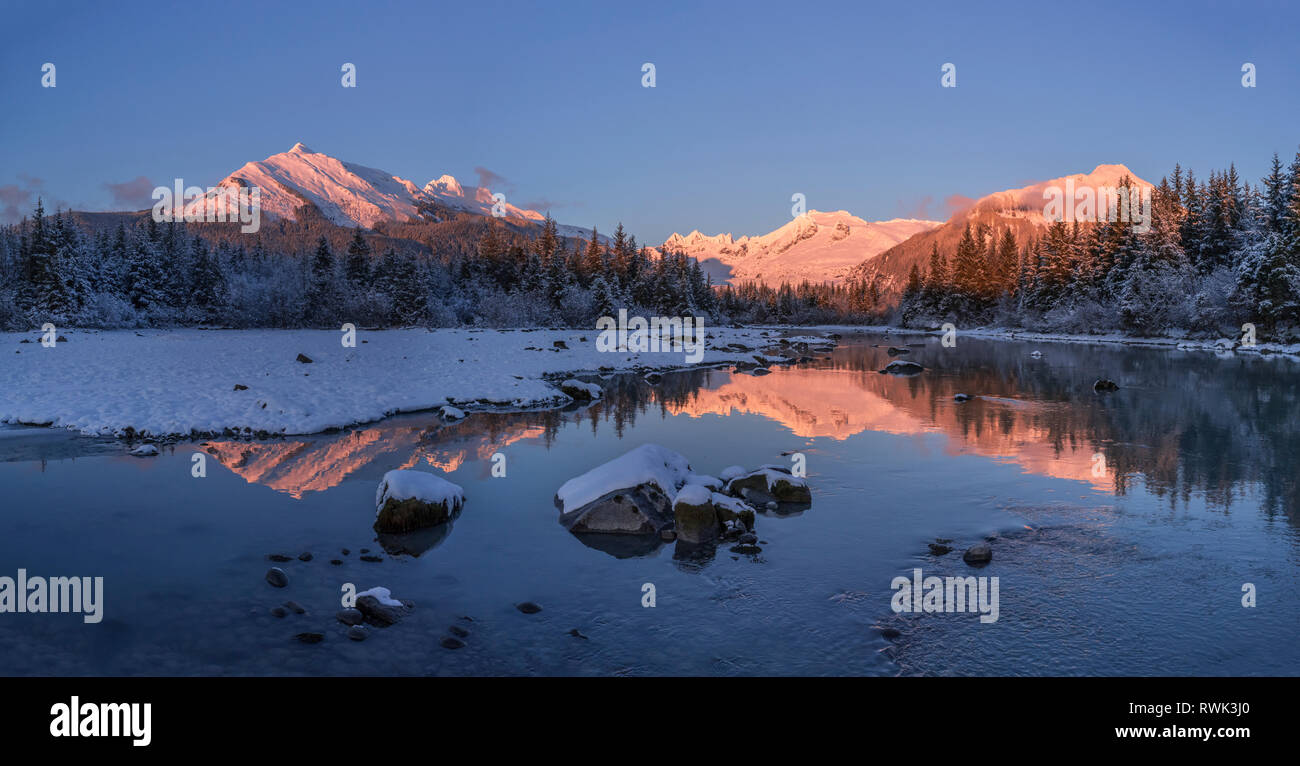 Winter afternoon along the shoreline of Mendenhall River, Tongass ...