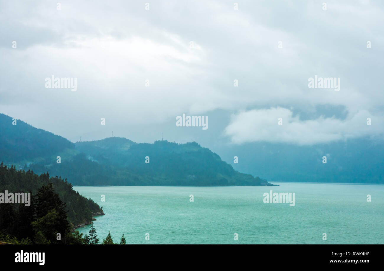 Rainy view of Howe Sound in Stawamus Chief Provincial Park, Squamish ...